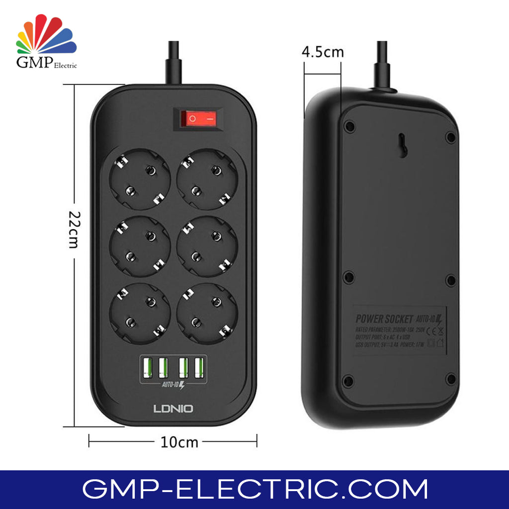 Stop kontak LDNIO SE6403 6Lubang + USB 5V 3,4A kids protection