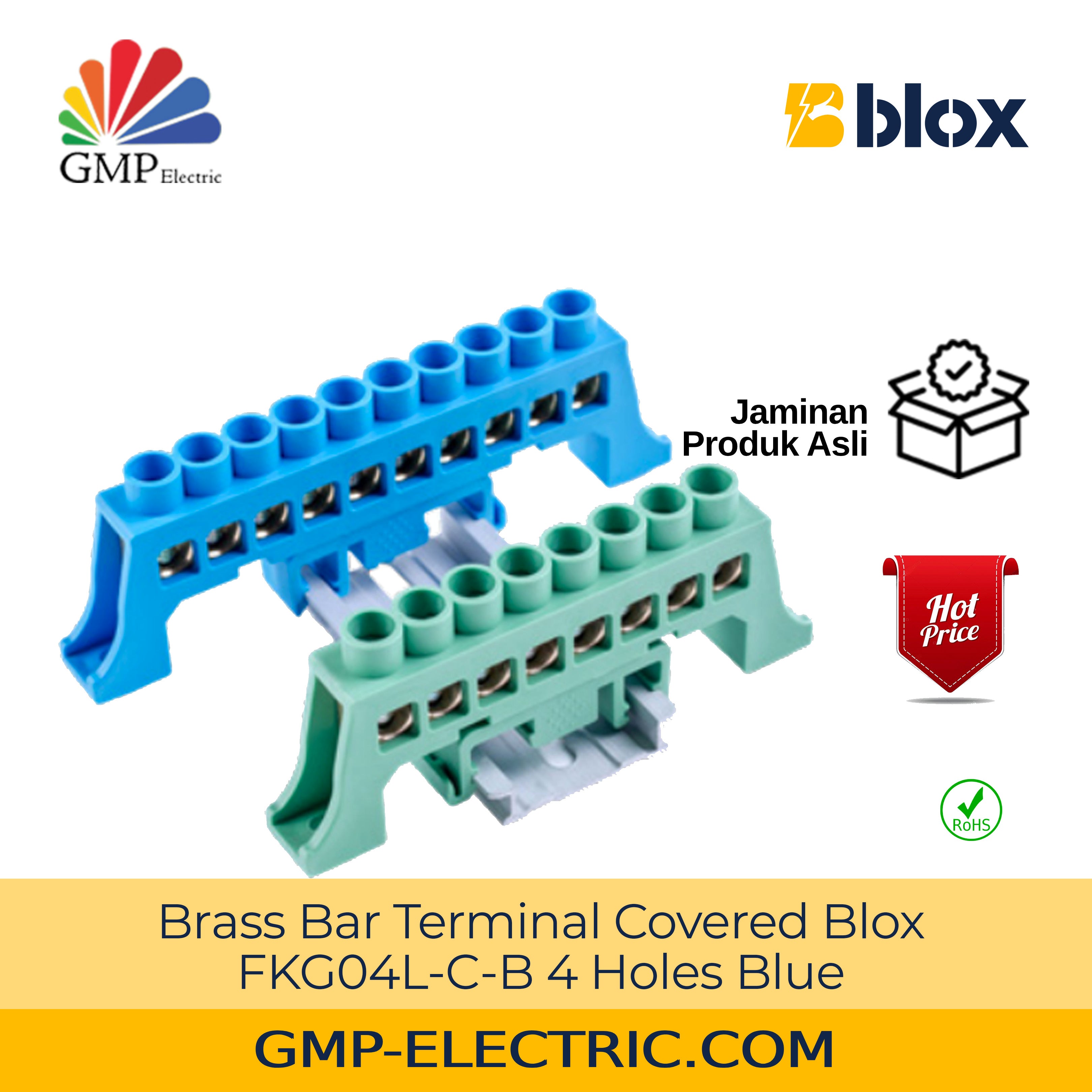 Brass Bar Terminal Covered Blox FKG04L-C-B 4 Holes Blue