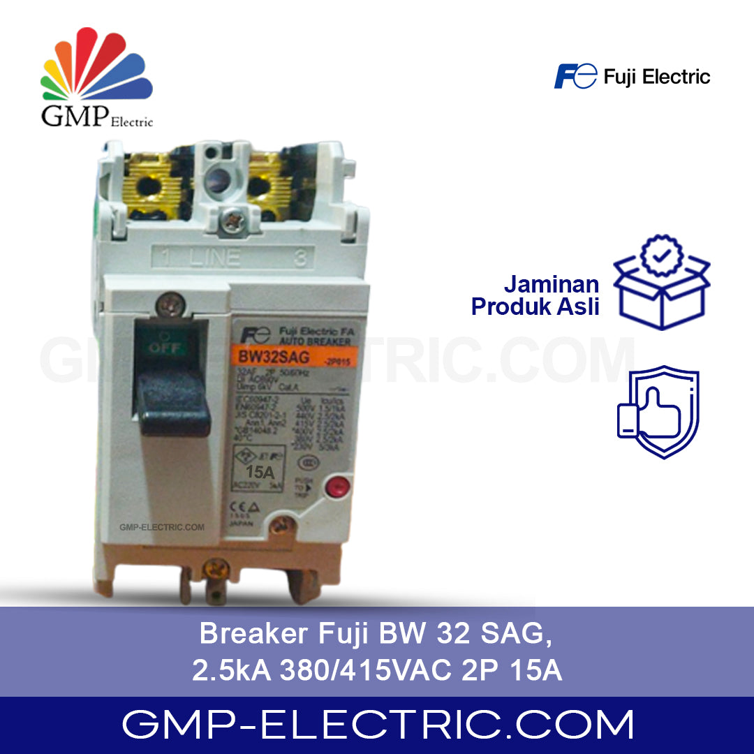 Breaker Fuji BW 32 SAG, 2.5kA 380/415VAC 2P 15A / BW32SAG