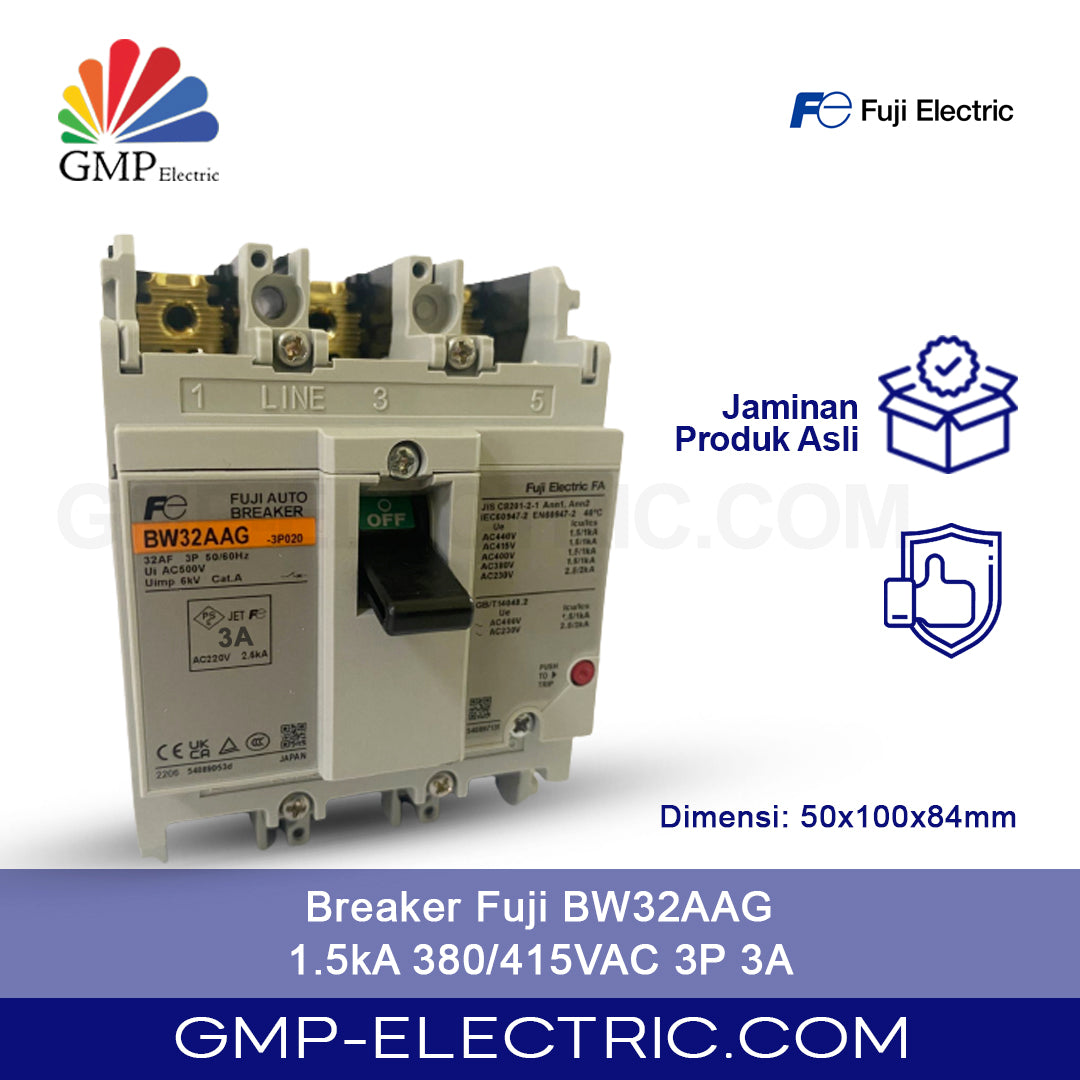 Breaker Fuji BW32AAG 1.5kA 380/415VAC 3P 3A / BW 32 AAG
