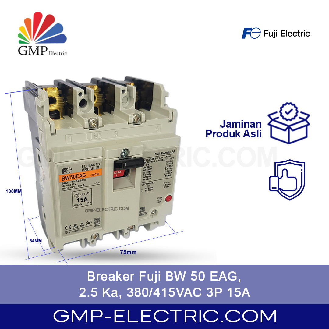 Breaker Fuji BW 50 EAG, 2.5 Ka, 380/415VAC 3P 15A / BW50EAG