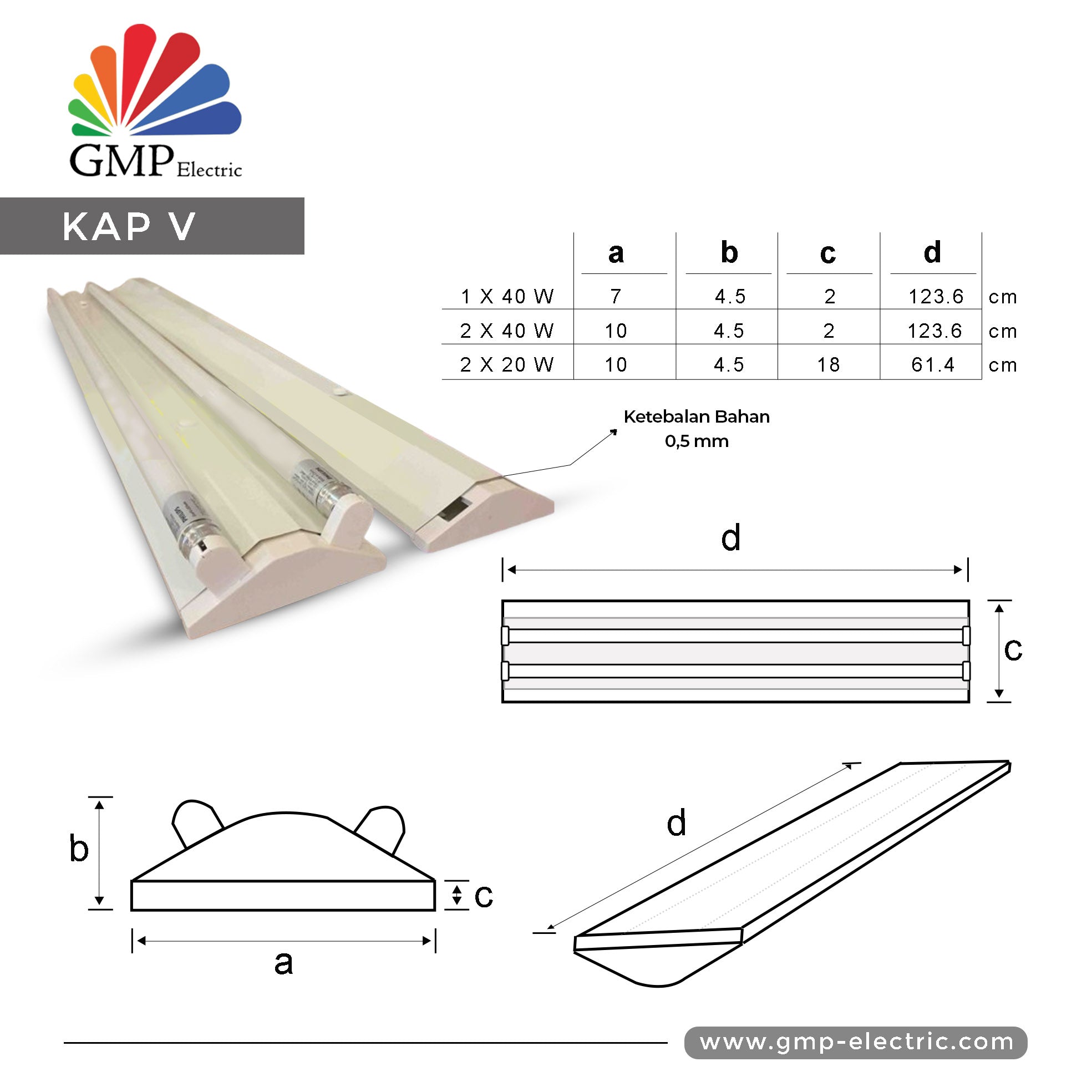 Lampu Set ACC Lite Kap V 1x40W + Kaki TL (U/LED)