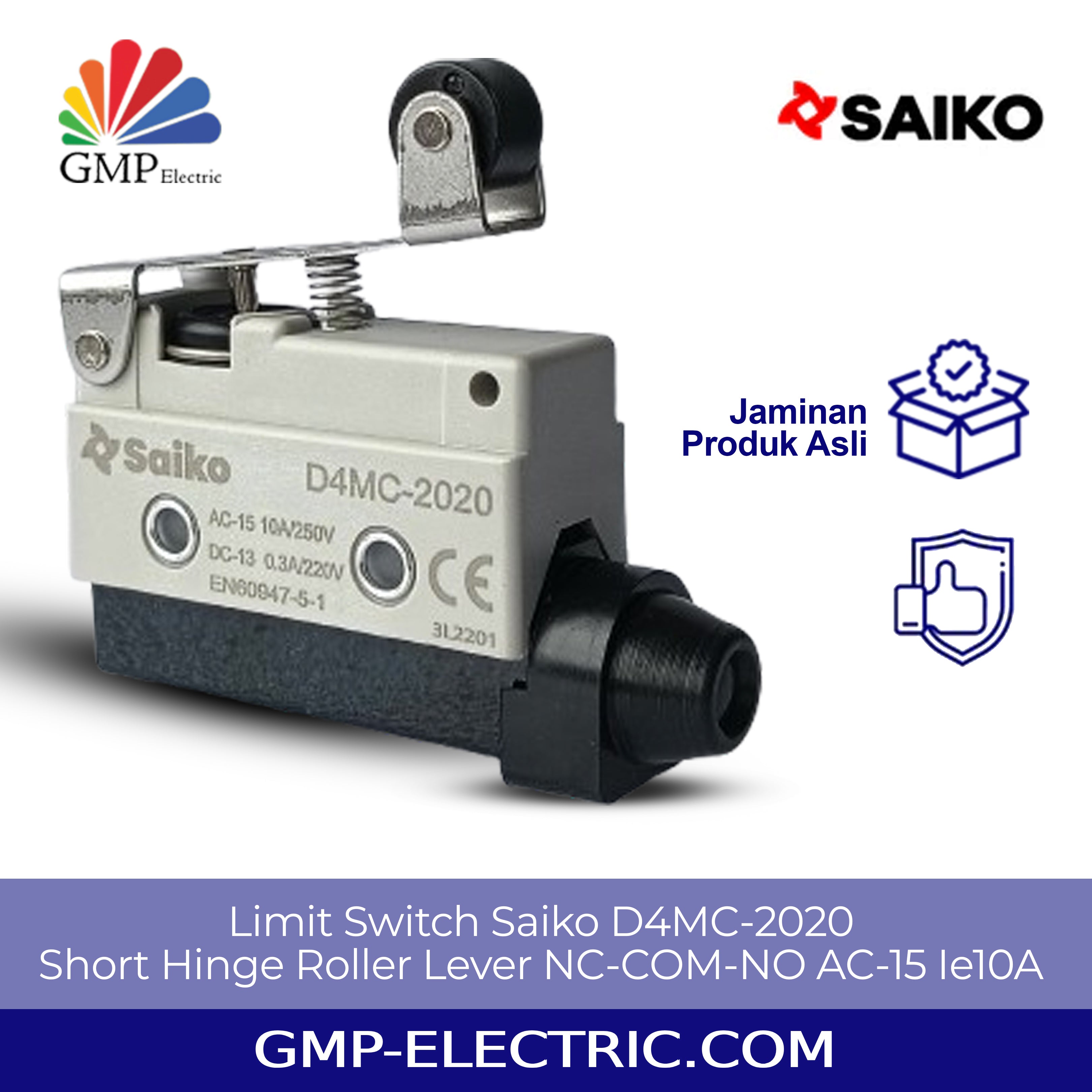 Limit Switch Saiko D4MC-2020 Short Hinge Roller Lever NC-COM-NO AC-15