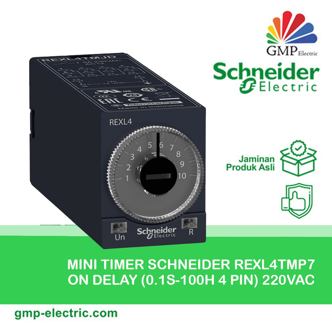 Mini Timer Schneider REXL4TMP7 On Delay (0.1s-100h 4 Pin) 220VAC