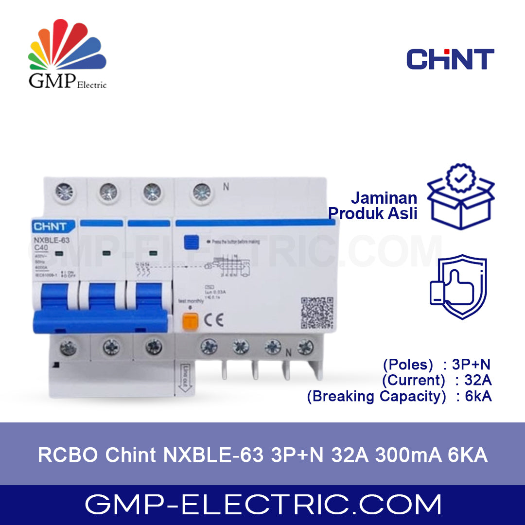 RCBO Chint NXBLE-63 3P+N 32A 300mA 6KA