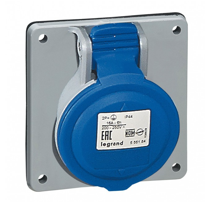Industrial Panel Mounting Socket Legrand 3x16A Blue/White IP44 (555184