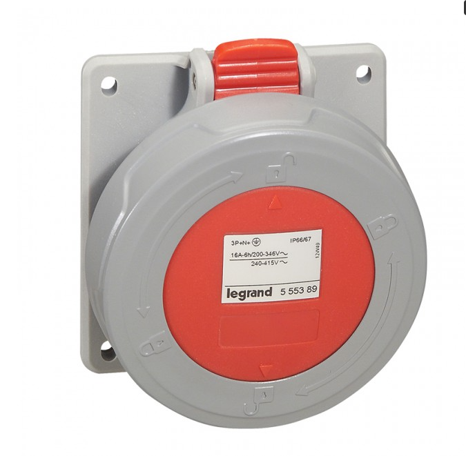 Industrial Panel Mounting Socket Legrand 4x32A Red/White IP67 (555488)