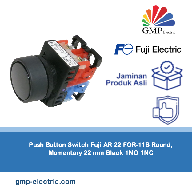 Push Button Switch Fuji AR 22 FOR-11B Round, Momentary 22 mm Black 1NO