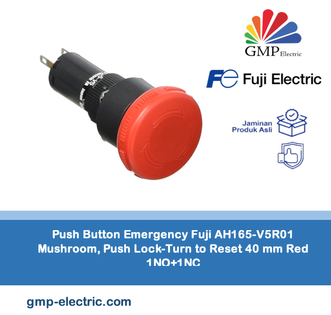 Push Button Emergency Fuji AH165-V5R01 Mushroom, Push Lock-Turn to Res