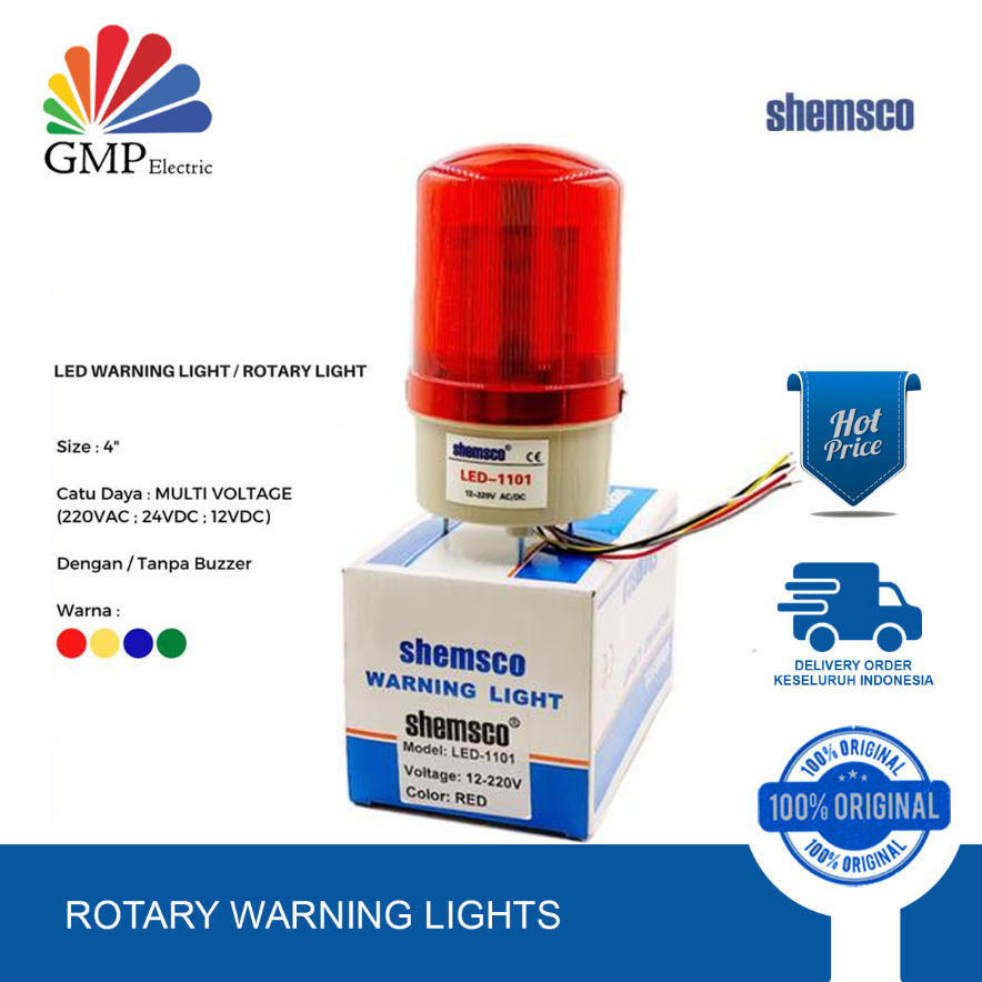 Rotary Warning Light Shemsco LED-1101J G 12-24-220V Green+Buzzer
