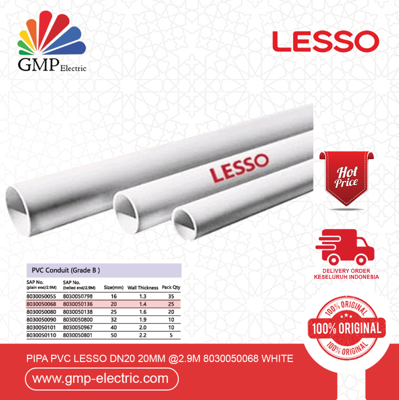 Pipa PVC Lesso dn20 20mm @2.9M 8030050068 White