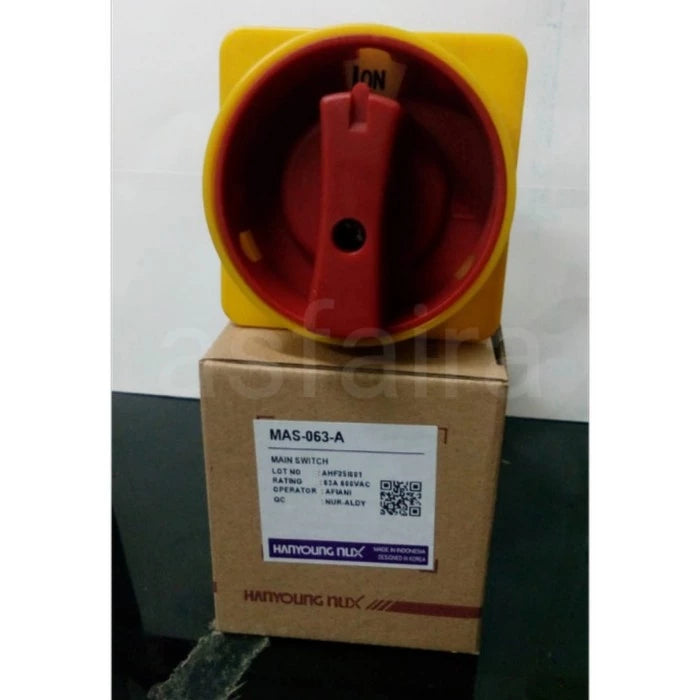 Main Switch Hanyoung MAS-063-A 3P 63A On-Off Red Handle+Yellow Guard